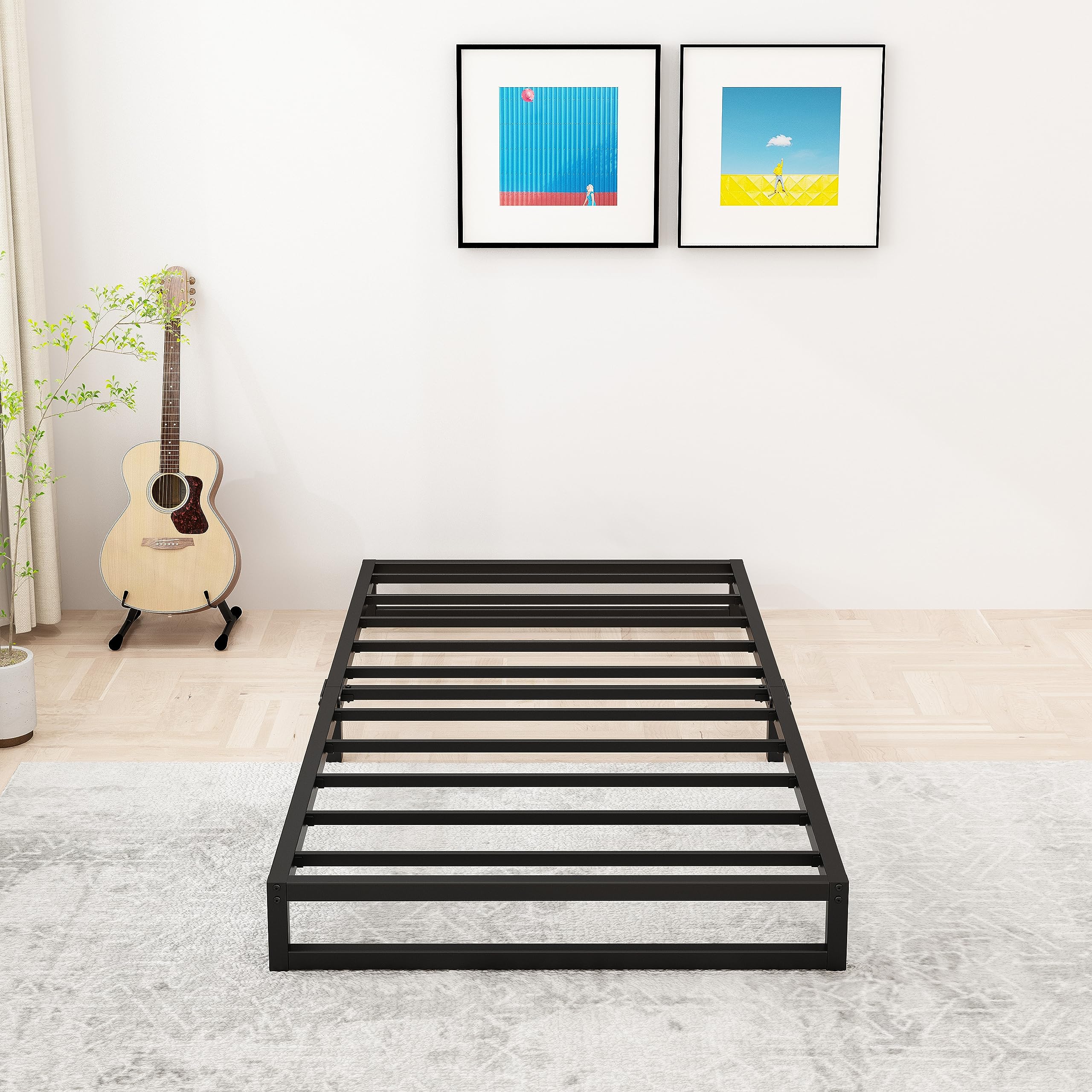 Lutown-Teen 6 Inch Twin XL Bed Frames Heavy Duty Sturdy Metal Platform Bed Frame No Box Spring Needed, Noise Free, Easy Assembly, Black