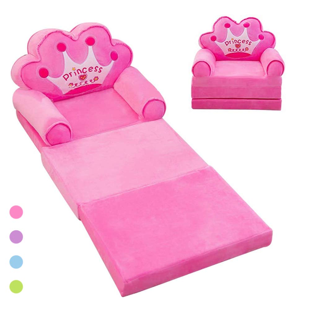 onegoodcar Plush Foldable Kids Sofa Backrest Armchair, 2 in 1 Foldable Children Sofa Cute Cartoon Lazy Sofa Children's Flip Open Sofa Bed for Living Room Bedroom (3 fold - Pink)