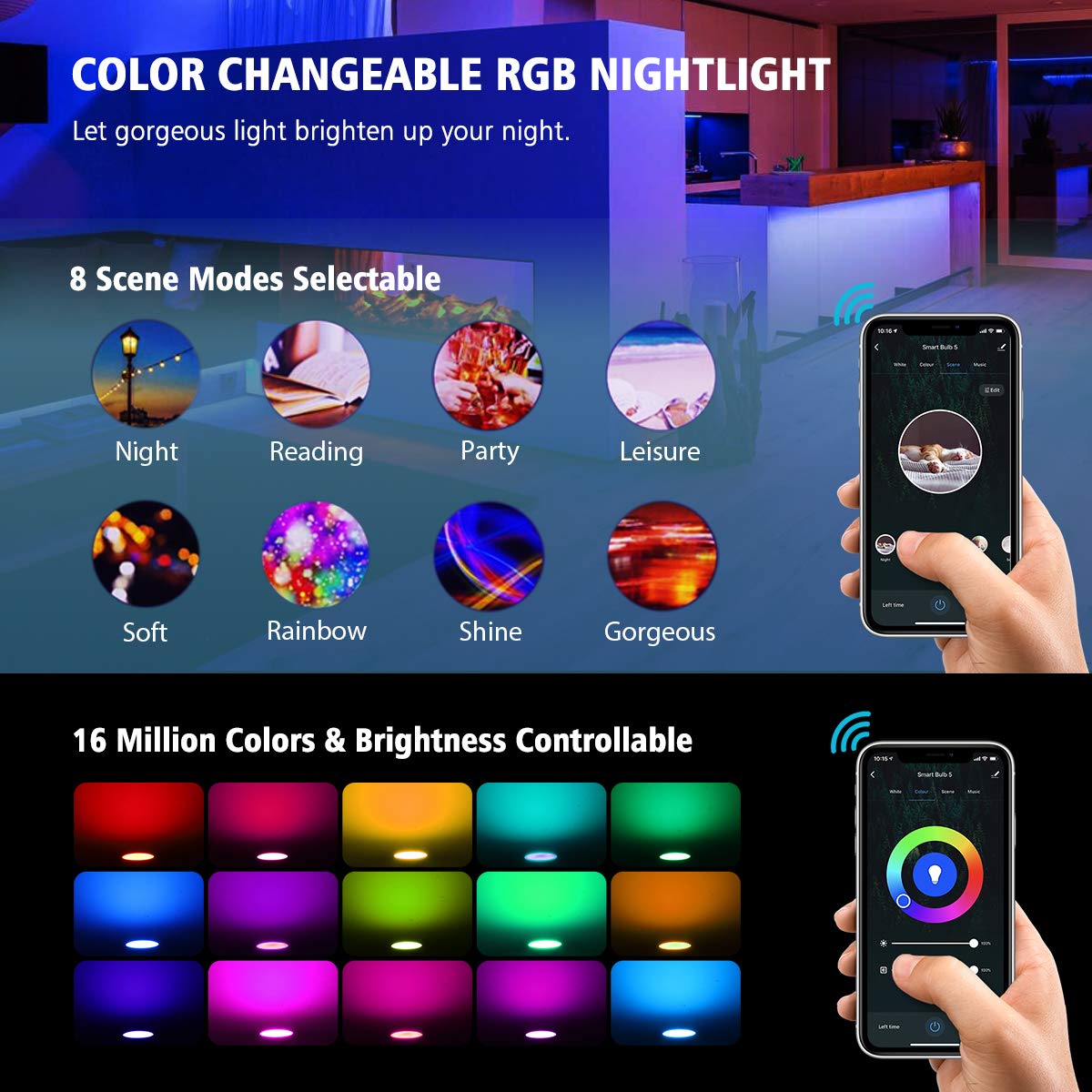 MoKo [Upgraded Version Smart Night Light & Motion Sensor Works with Echo Flex, 2 in 1 Multifunction WiFi Enabled APP Remote Control RGB Nightlight and Smart PIR Motion Sensing for Echo Flex, 1 Pack