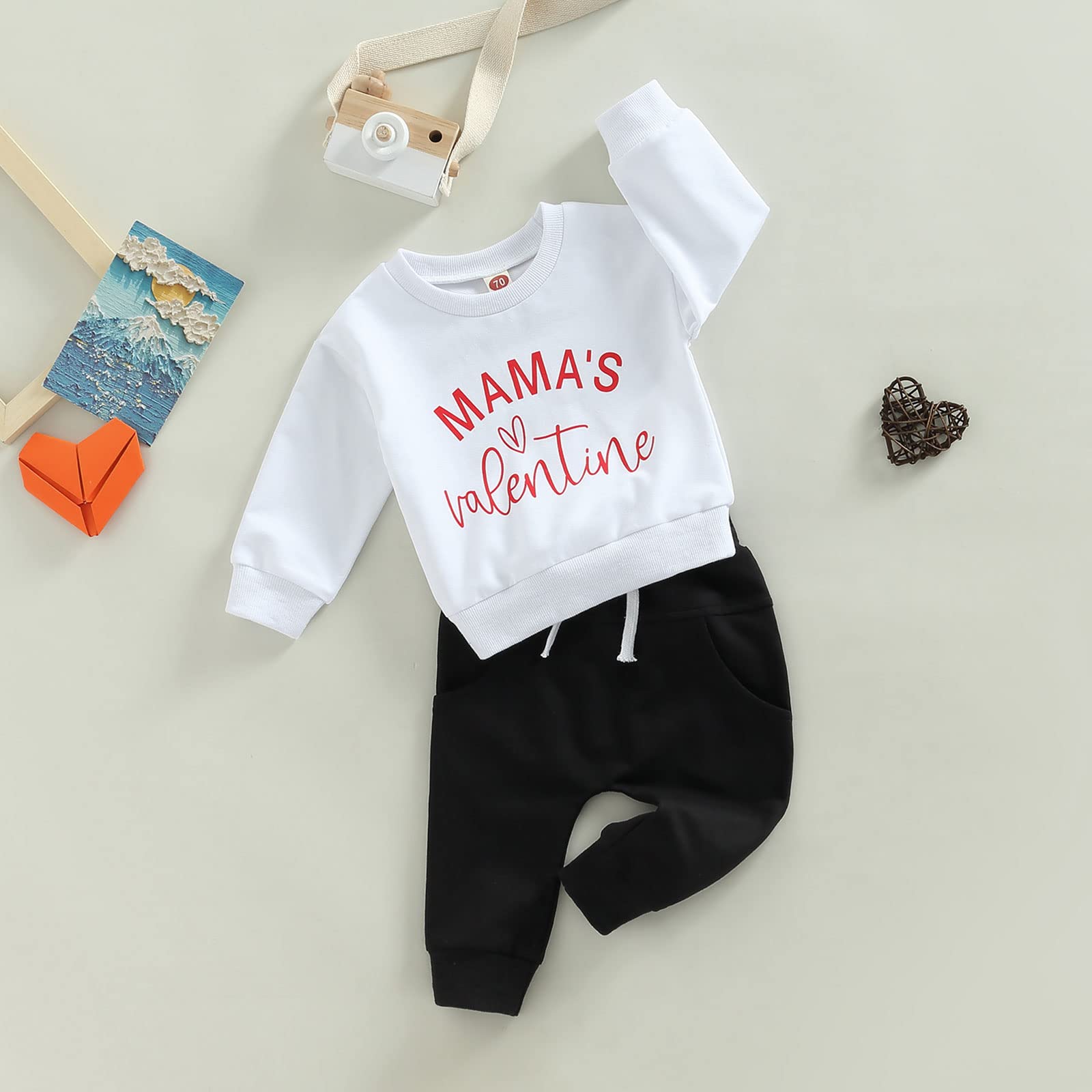 YOKJZJD Infant Toddler Baby Boy Valentines Day Outfits Letter Pullover Sweatshirt Long Sleeve T-Shirt Top Pants Fall Clothes Set (Mama's valentine, 6-12 Months)