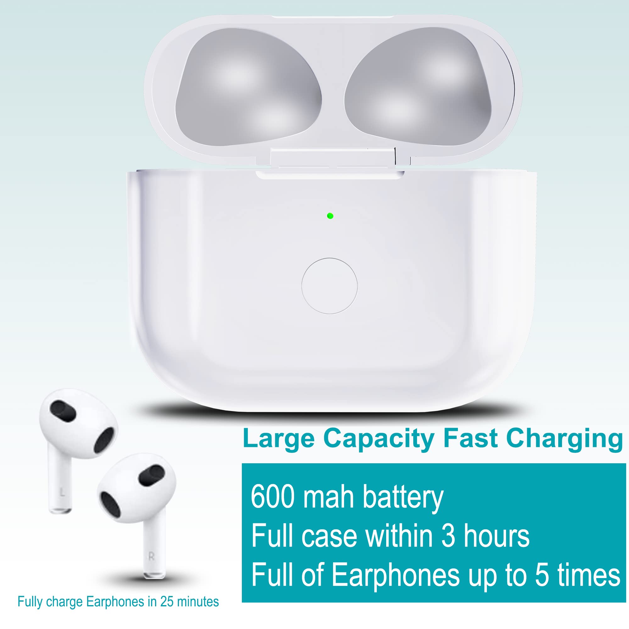 Wireless Charging Case Replacement Compatible with AirPod 3rd Generation, Air Pod 3 Charger Case with Bluetooth Pairing Sync Button Without Earbuds, White