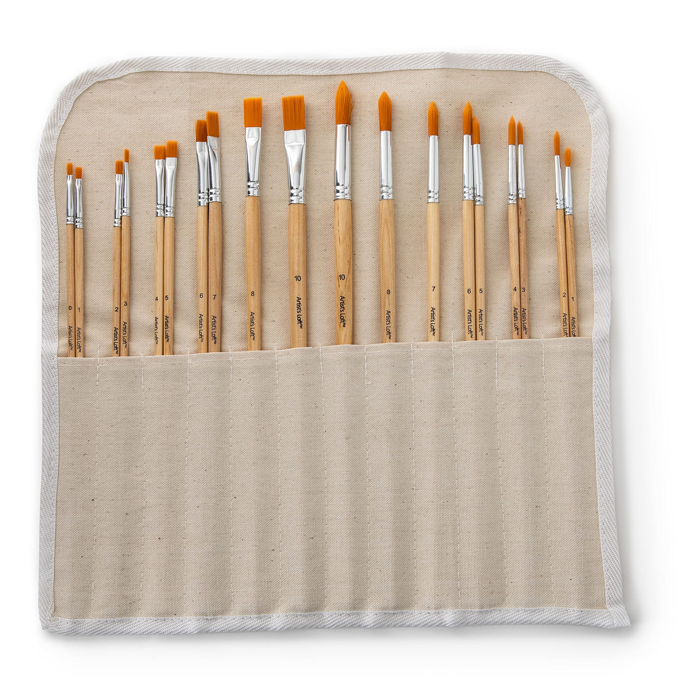 Long Handle Synthetic Paintbrush Set by Artist Loft, Gold, 19 Count