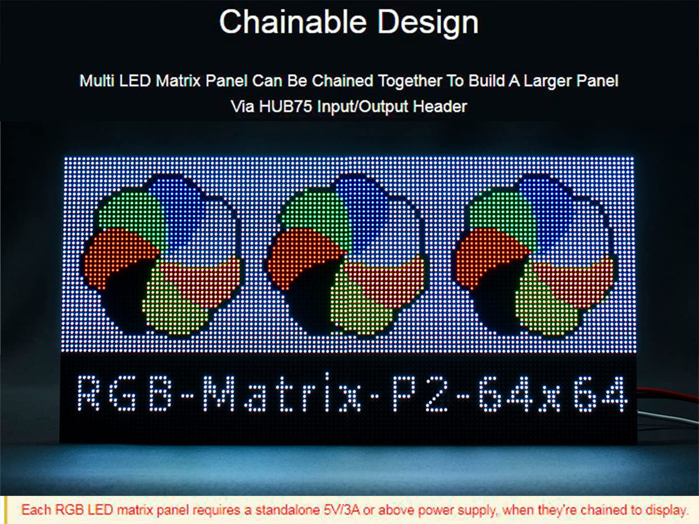 waveshare RGB Full Color LED Matrix Panel 64x64, 4096 RGB LEDs, 2mm Pitch, Adjustable Brightness, Display Text, Colorful Image, Animation,Compatible with Raspberry Pi/Raspberry Pi Pico / ESP32