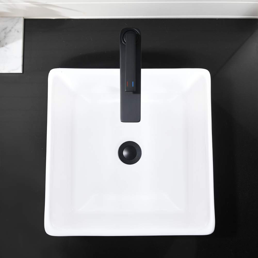 SOMRXO Bathroom Vessel Sink Square Vessel Sink For Bathroom 15"X15" Above Counter Bathroom Sink White Porcelain Ceramic Bathroom Vessel Sink Vanity Sink Art Basin