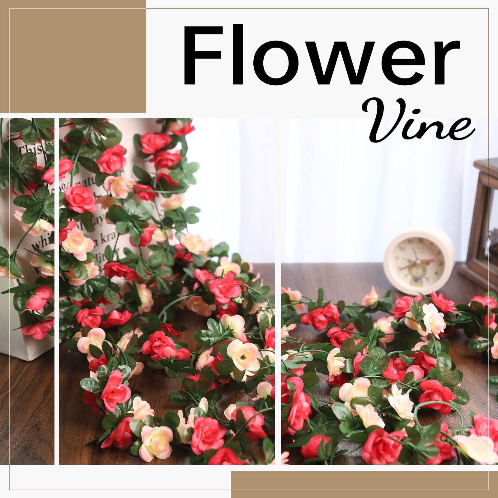 Miracliy 5 Pack 41 FT Fake Rose Vine Flowers Plants Artificial Flower Hanging Rose Ivy Home Hotel Office Wedding Party Garden Craft Art Déco