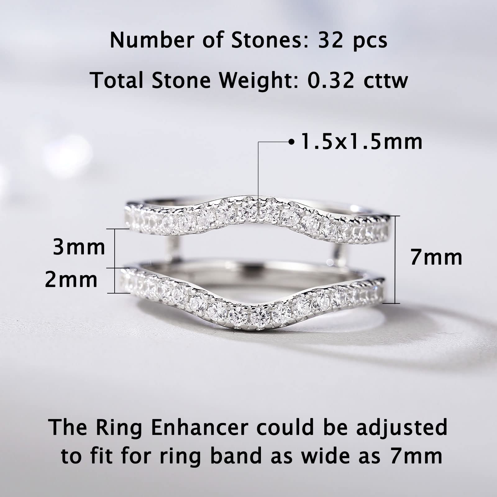 Newshe Women Wedding Ring Enhancer Guard for Engagement Rings AAAAA Cubic Zirconia Bridal 0.35Ct Sterling Silver Band Size 6