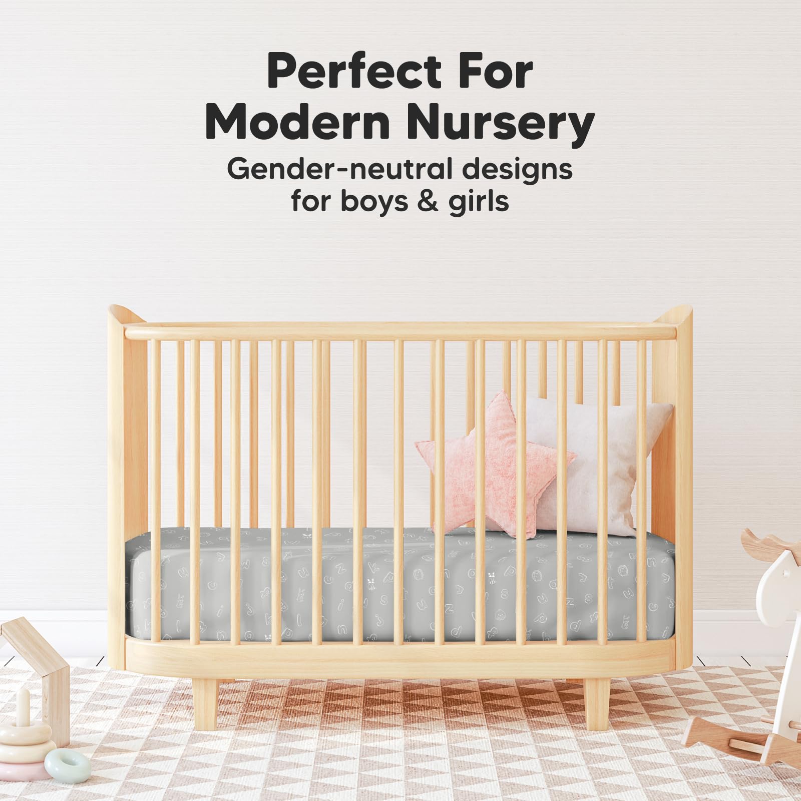 Pack and Play Sheets Fitted, 2-Pack Mini Crib Sheets - Pack N Play Sheets, Organic Fitted Crib Sheet for Pack and Play Mattress, Playard Baby Crib Sheets,Crib Sheets Neutral for Boys,Girls (ABC Land)