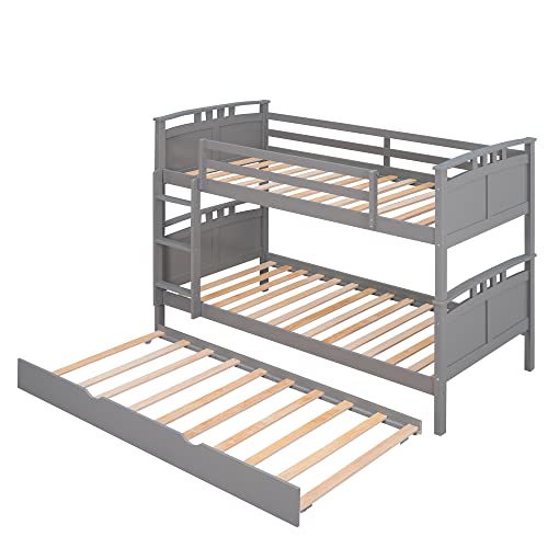 Lifeand Twin-Over-Twin Bunk Bed with Twin size Trundle,Separable Bunk Bed for Bedroom,Gray
