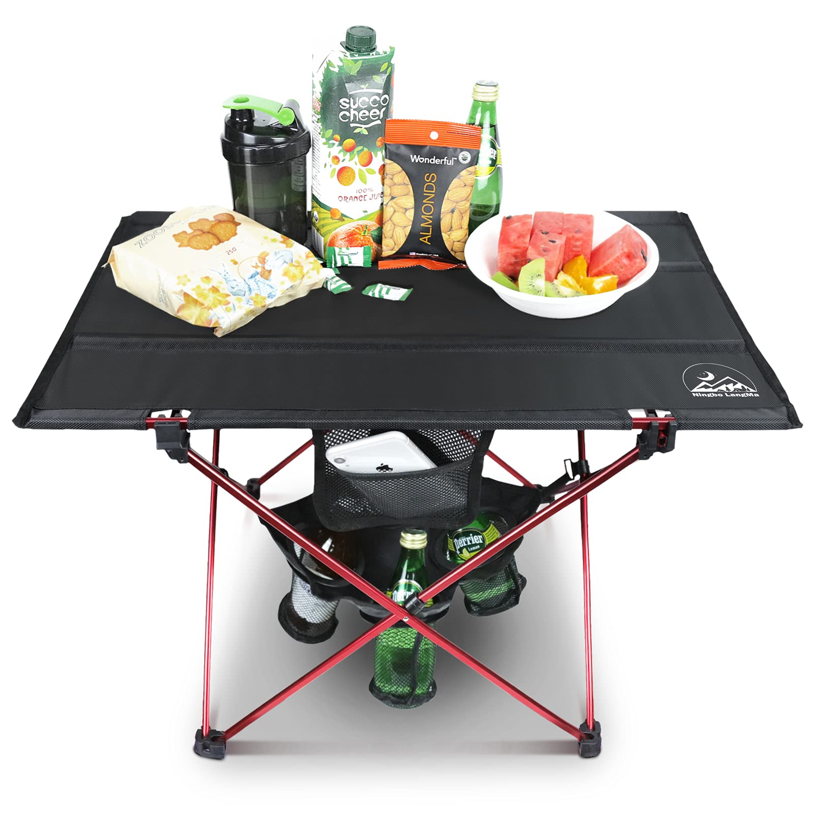 Ningbolangma Folding Camping Table, Outdoor Small Folding table with 4 Cup Holders and Carrying Bag Lightweight Outdoor Picnic Table Great for Backpacks, Beach, Tailgate, BBQ, Beach, Fishing