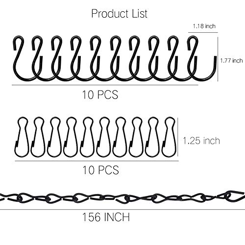 Tosuced Hanging Chains 156 Inches for Bird Feeders, Billboards, Chalkboards, Planters and Decorative Ornaments（ Black ，10 Hooks ）