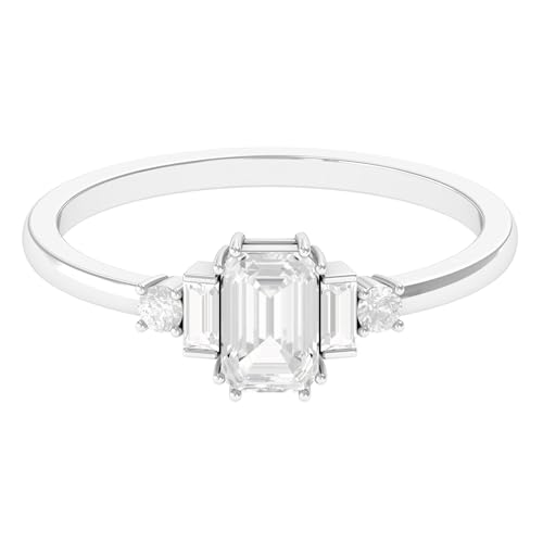 Rosec Jewels Natural White Sapphire Solitaire Ring for Women, Octagon White Sapphire Minimal Ring, White Sapphire Gold Ring - April Birthstone, 14K White Gold, Size:US 8.00