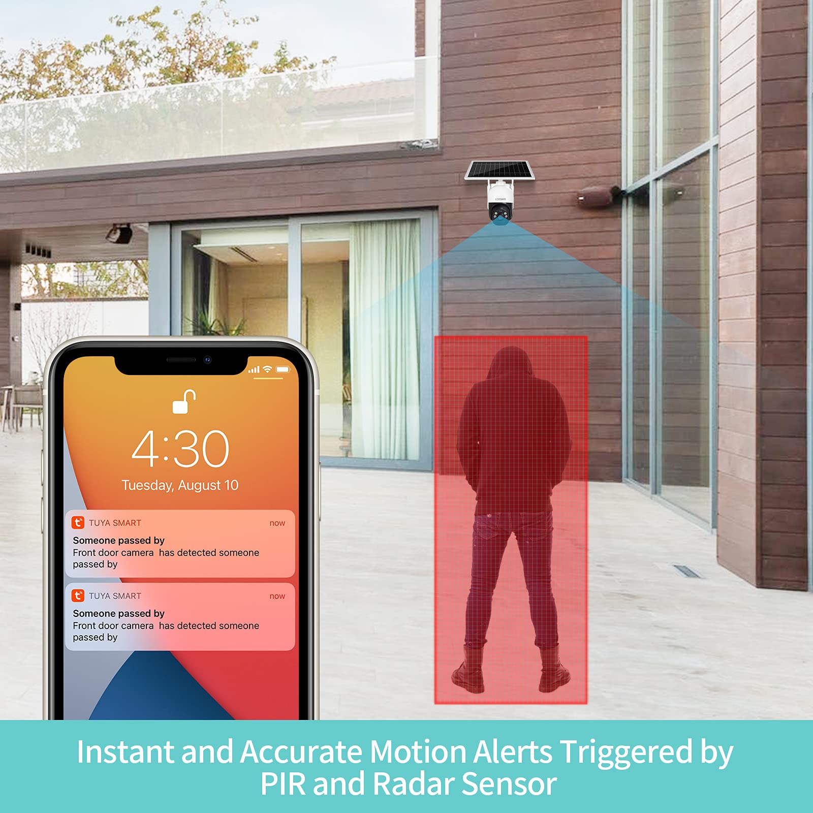 WiFi Wireless Outdoor Security Camera Solar Powered, 1080P Spotlight Color Night Vision, Motion Detection, Two-Way Audio, Cloud/Local Storage with 64GB TF Card, Support Google Home