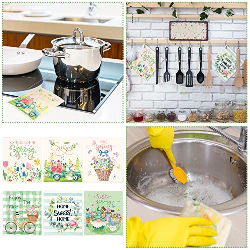 Rtteri 6 Pcs Spring Swedish Kitchen Dishcloths Spring Kitchen Dishcloths Reusable Dishcloths Floral Bike Gnome Kitchen Cloths Absorbent Dish Rags Farmhouse Housewarming Gift for Home Decoration