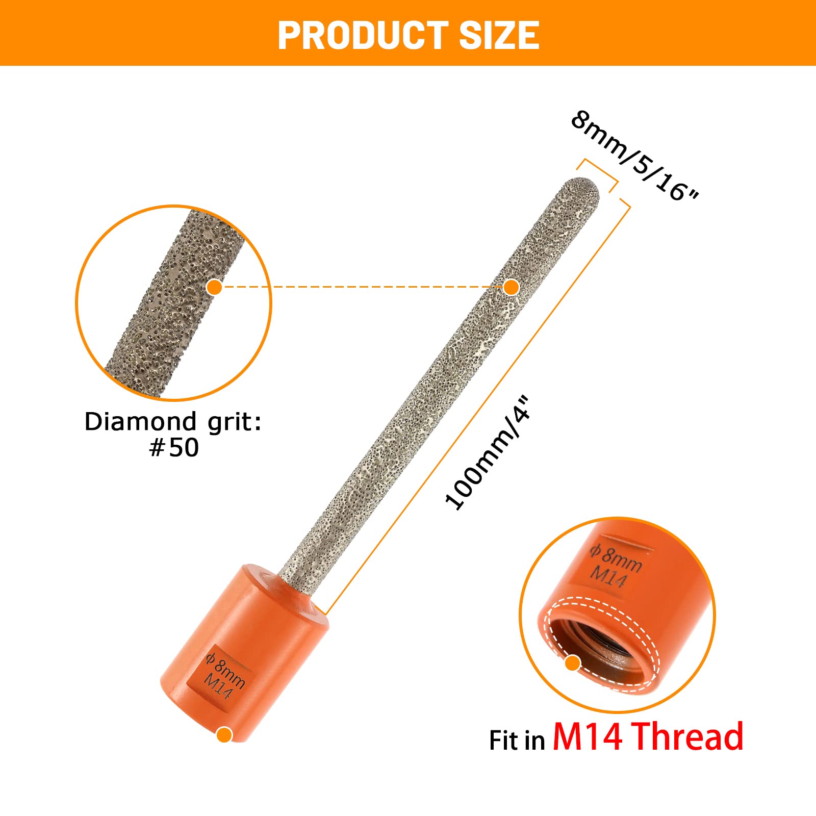 WICHEMI 5/16 inch x 4 inch Diamond Mortar Raking Bit, WICHEMI Granite Drill bits for Mortar Raking Pointing Granite Marble Concrete Masonry Stone Removal fit in M14 Thread