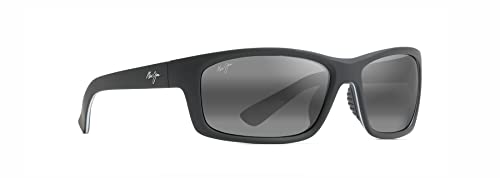 Maui Jim Men's and Women's Kanaio Coast Polarized Wrap Sunglasses, Matte Soft Black/White/Blue/Neutral Grey, Medium