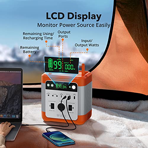 VATID Portable Power Generator,600W 518Wh Solar Power Generator,110V AC,12V Regulated DC,3.5hrs 100% Recharge,Pure Sine Wave,65W USB PD Rechargeable Power Generator