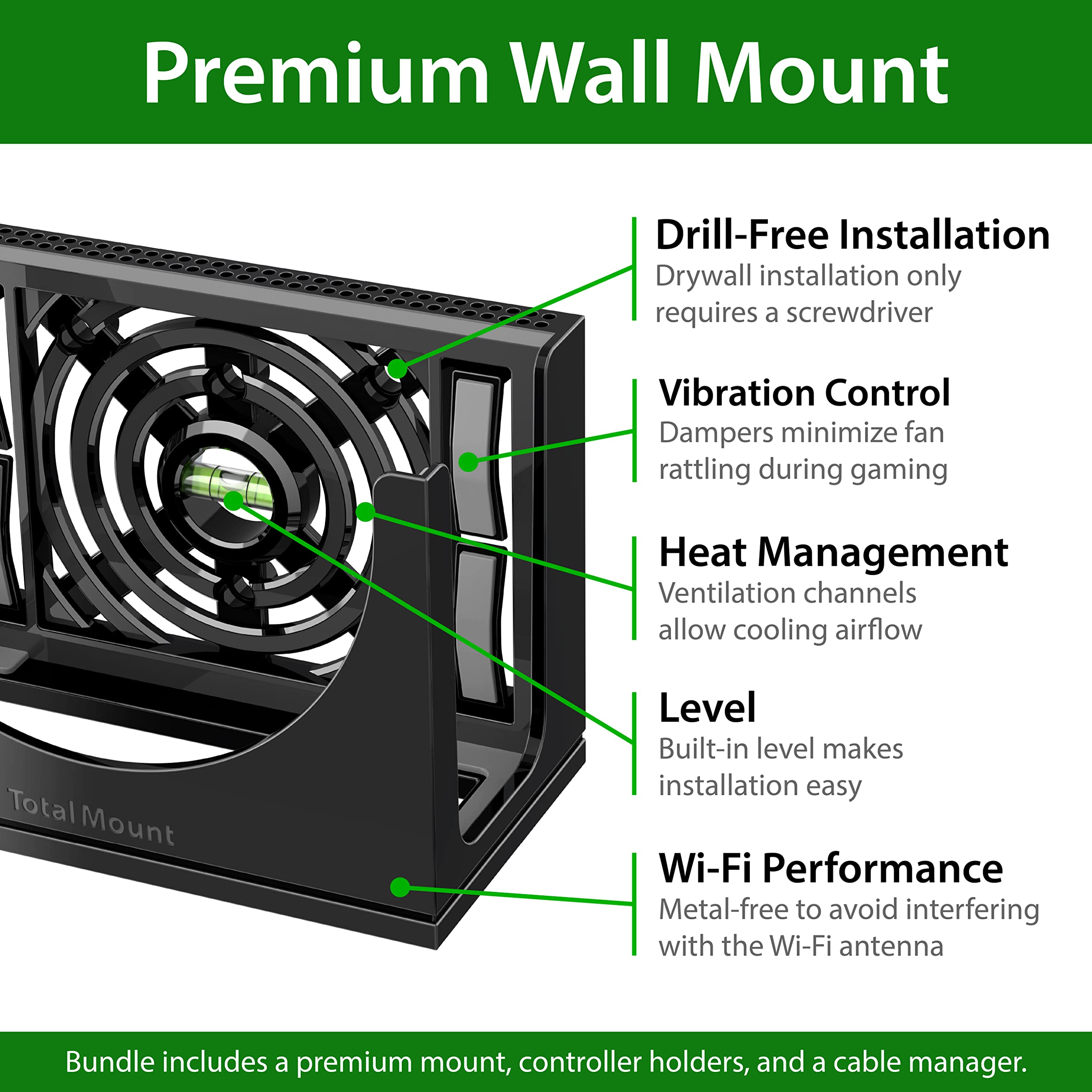 TotalMount β Wall Mount for Xbox Series S β Mounts Xbox Series S on a Wall by Your TV (Black Wall Mount and 3 Controller Holders)
