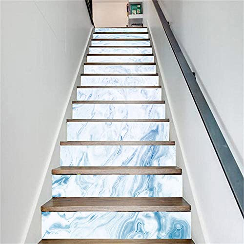 Master_GGG 13 Pcs 1 Set 3D Blue Quicksand Stair Stickers Self-Adhesive Wall Stair Stickers for Home Decoration, Waterproof Stair Mural, Stair Decor Mural 100cm X 18cm