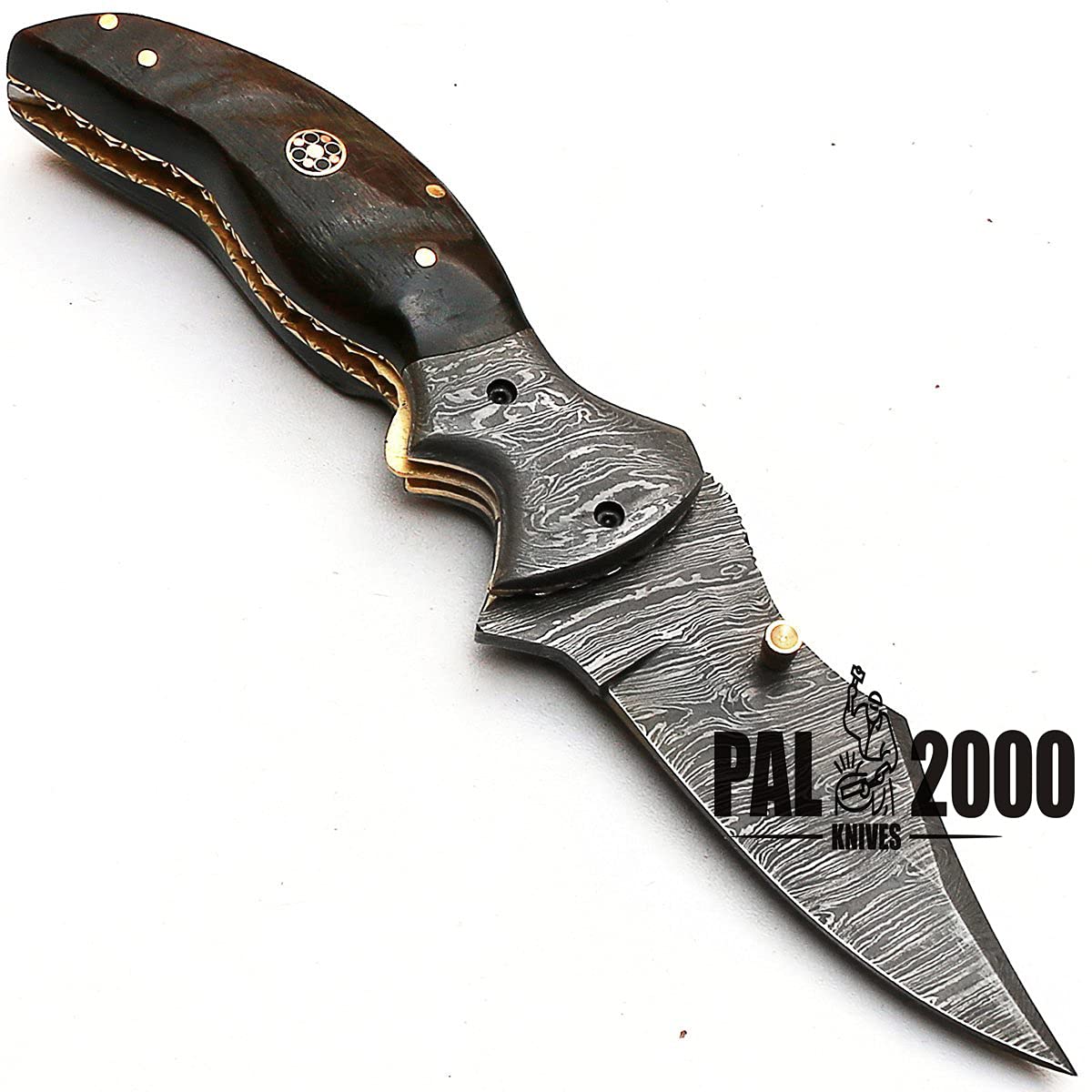 PAL 2000 HUNTING KNIVES Mmbm-8848 - Damascus Folding Knife - Handmade Damascus Steel - Damascus Pocket Knife - Ram Horn Handle