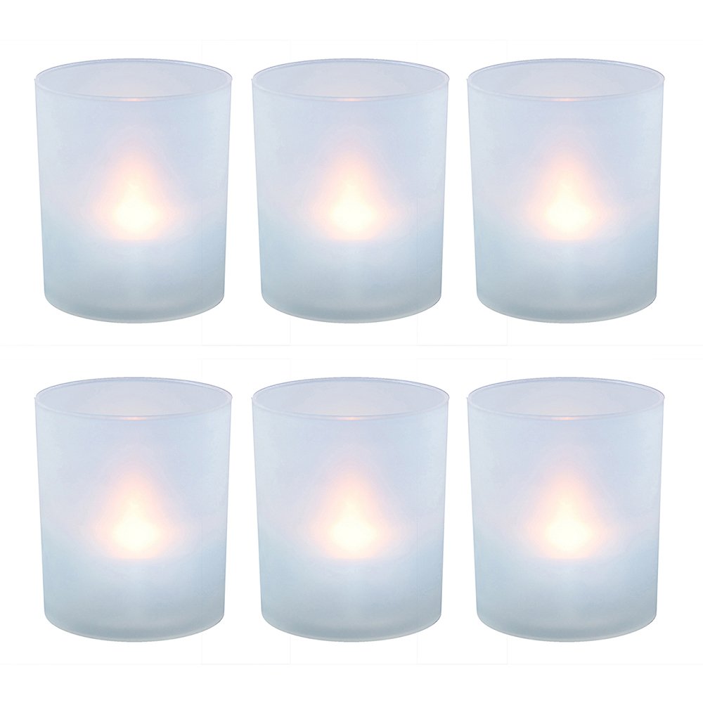LumaBase Battery Operated LED Lights in Frosted Votive Holders - White, Set of 6, 81806