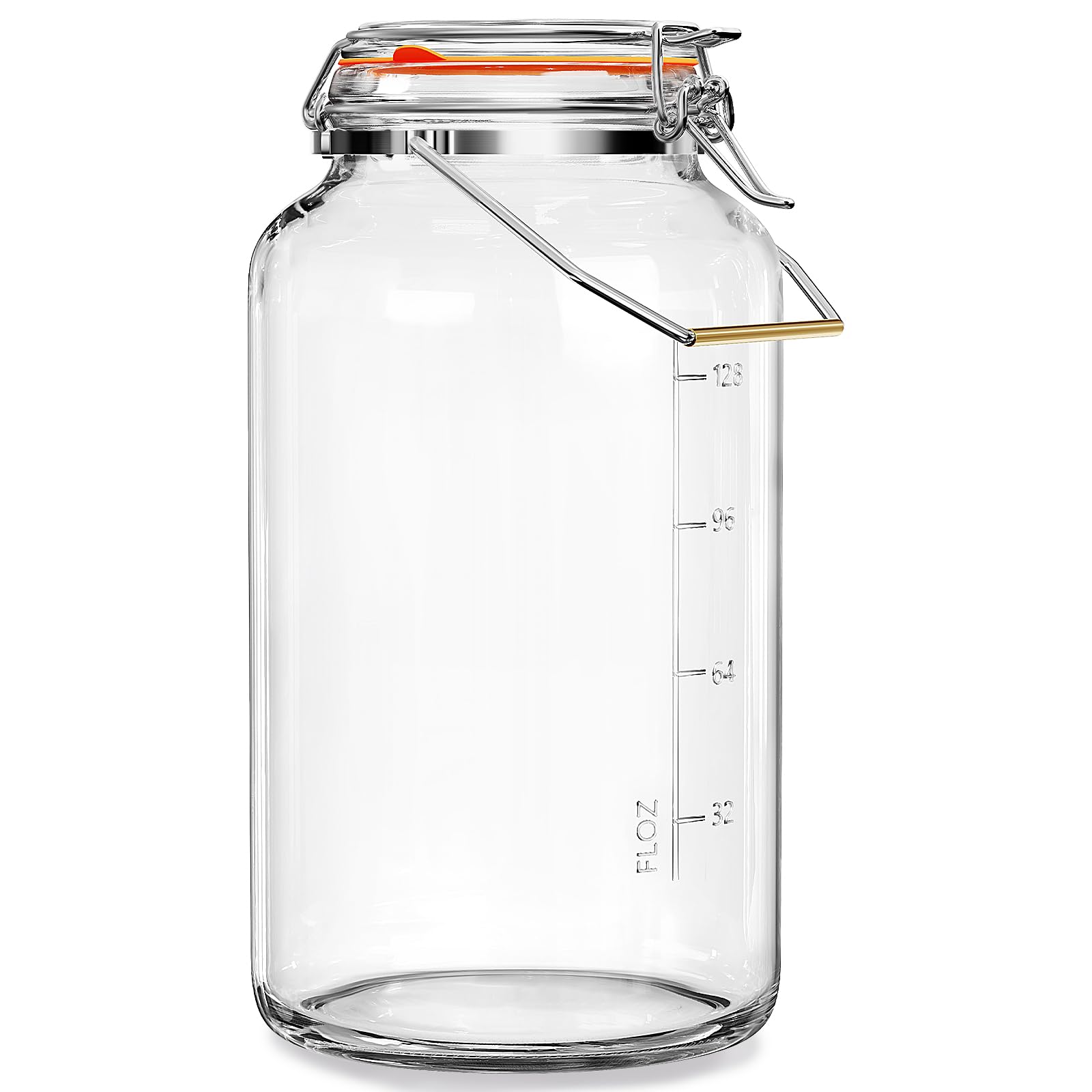 Wide Mouth Glass Mason Jar with Glass Flip Lid and Silicone Seal, 1.5 Gallon Glass Jar with Handle, Big Pickle Jars with Capacity Mark, Large Glass Jar with Lid for Kitchen Food Storage(1 Pack)