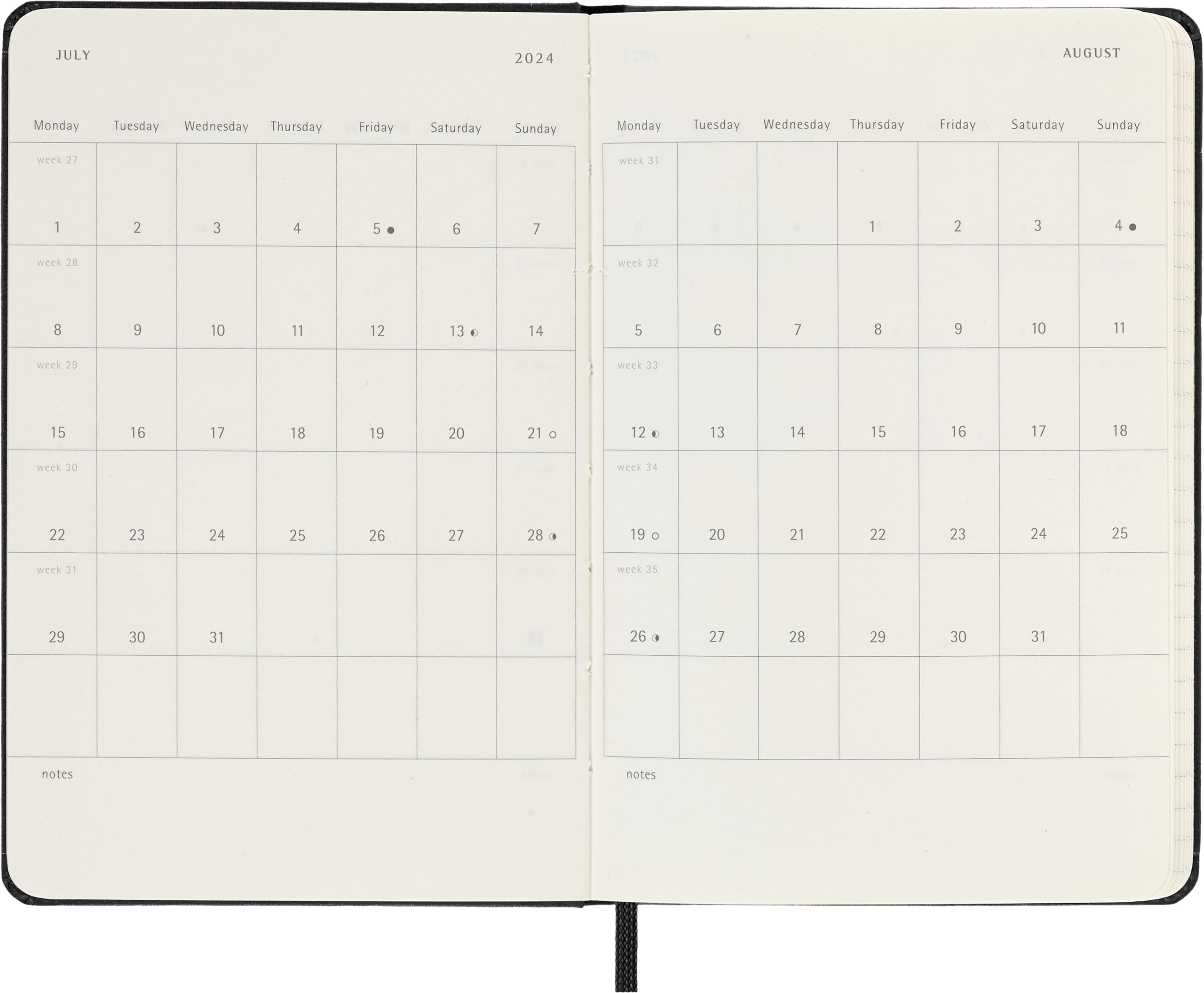 Moleskine DHB12WH2Y24 Notebook, Beginning January 2024, Weekly Diary, Horizontal (Horizontal) Hard Cover, Pocket Size (W x H x H): 3.5 x 5.5 inches (9 x 14 cm), Black