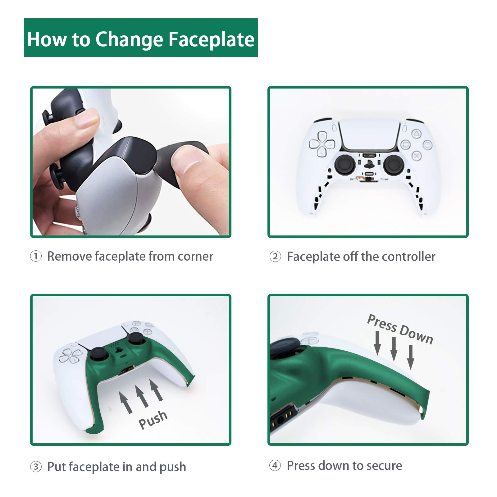 PS Five Controller Accessories, AKNES Customized Face Plates Replacement for PS Five Wireless Controller Accessories Decoration Shells Clip Cover DIY with 8PCS Thumb Stick Grips (Light Green)