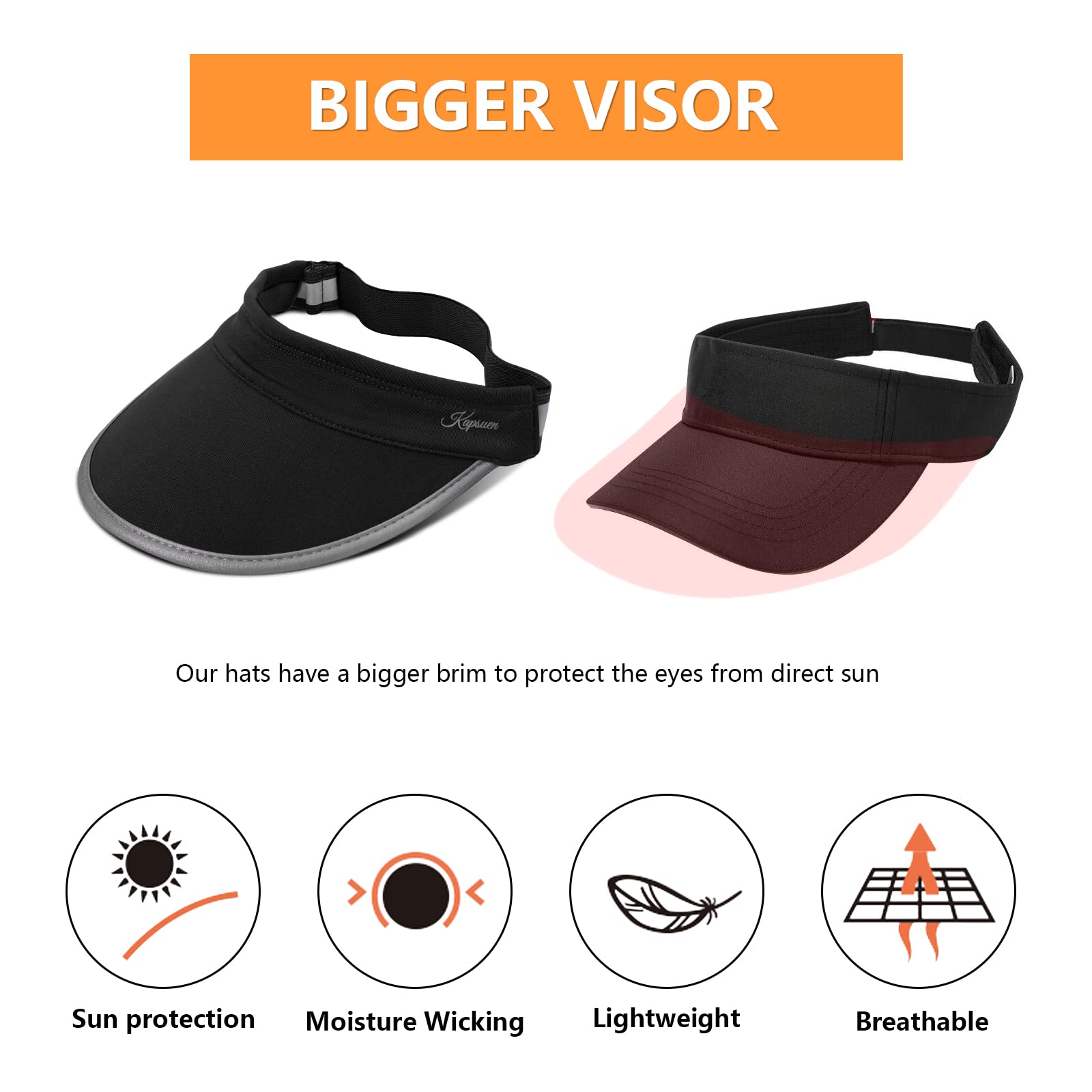 Sport Visor for Men,UV Protection Cap,Lightweight and Adjustable Summer Hats with Reflective Brim in Running,Tennis, etc Black
