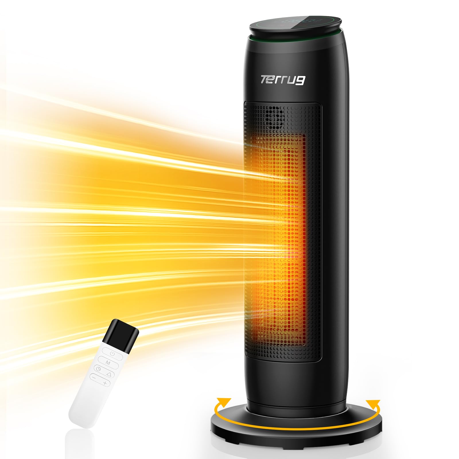 Terrug Space Heaters for Indoor Use, 22” 1500W Fast Heating Ceramic Heater for Large Room Office, Electric Space Heater with ECO Thermostat, Remote, 70° Oscillating, Tip-Over Protection, 24H Timer