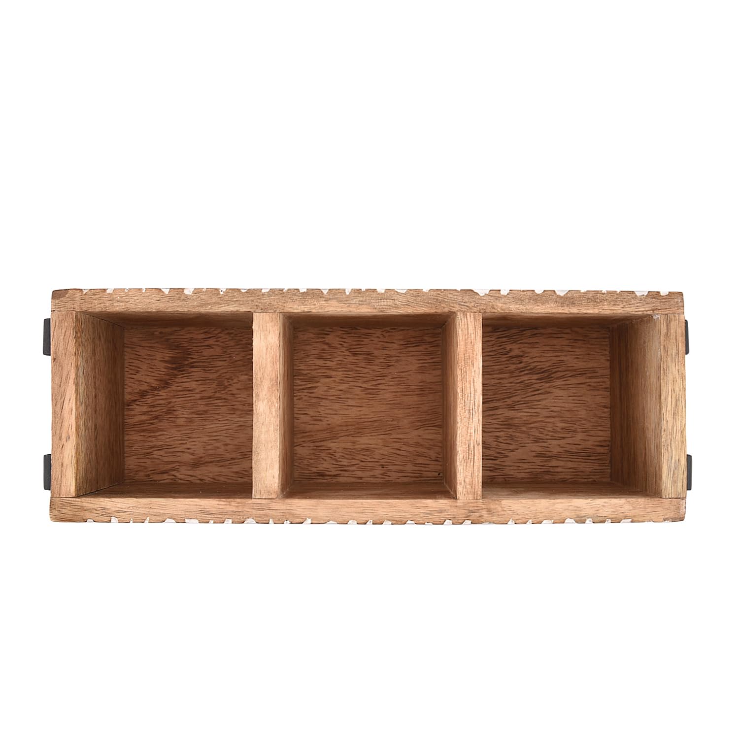 NIRMAN Mango Wood 3 Compartment Multi Purpose Utensil Cutlery Racks for Cutlery, Napkins, Cups Caddy Organizer (11" x 4" x 4.5")
