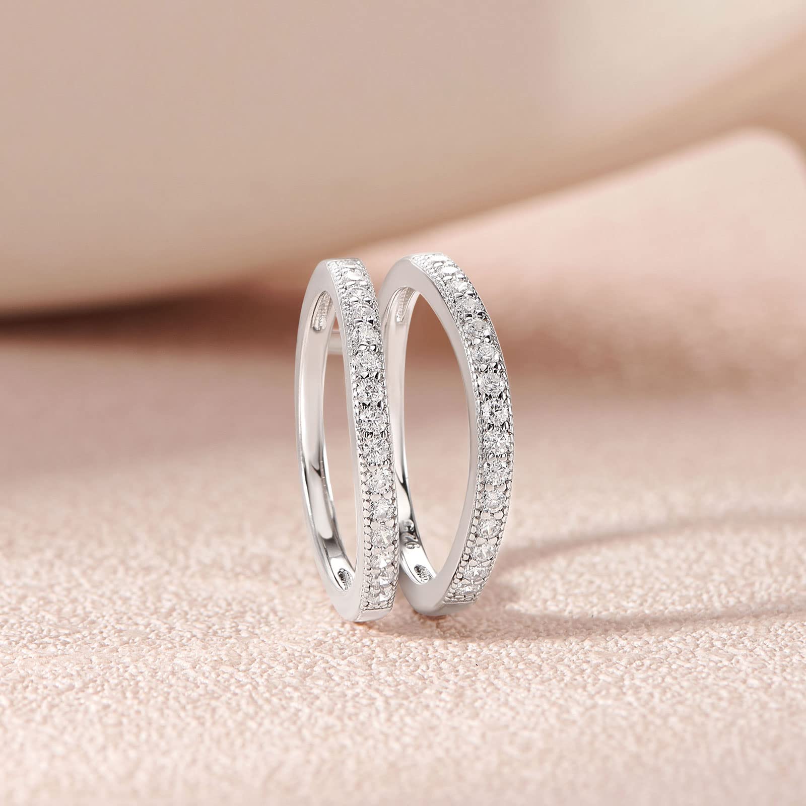 SHELOVES Womens Wedding Band Ring Enhancers Round White AAAAA CZ 925 Sterling Silver Guard Rings Sz 7