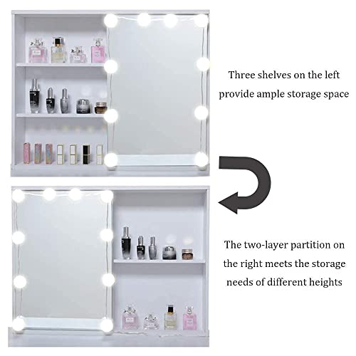 Makeup Vanity Desk with Sliding Lighted Mirror for Christmas Day, Makeup Table Vanity Desk with 2 Large Drawers, 3 Color Lighting Modes, Brightness Adjustable, Vanity Table for Women Girls, White