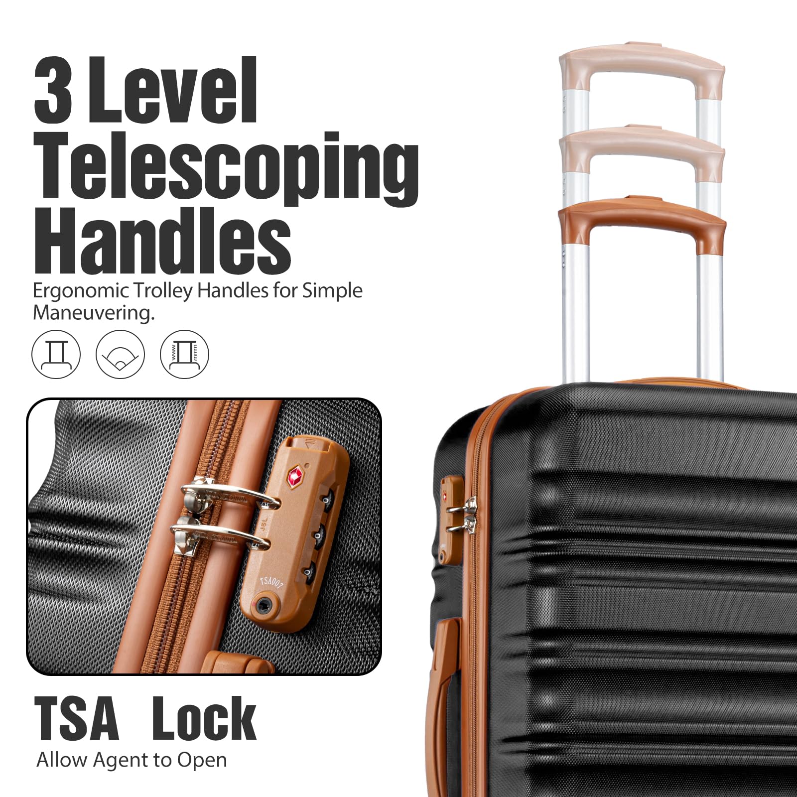 LONG VACATION Luggage Sets 20 IN Carry on Suitcase ABS Handshell Luggage 3 Piece Set with TSA Lock Spinner Wheels (PINK, 20-Inch)