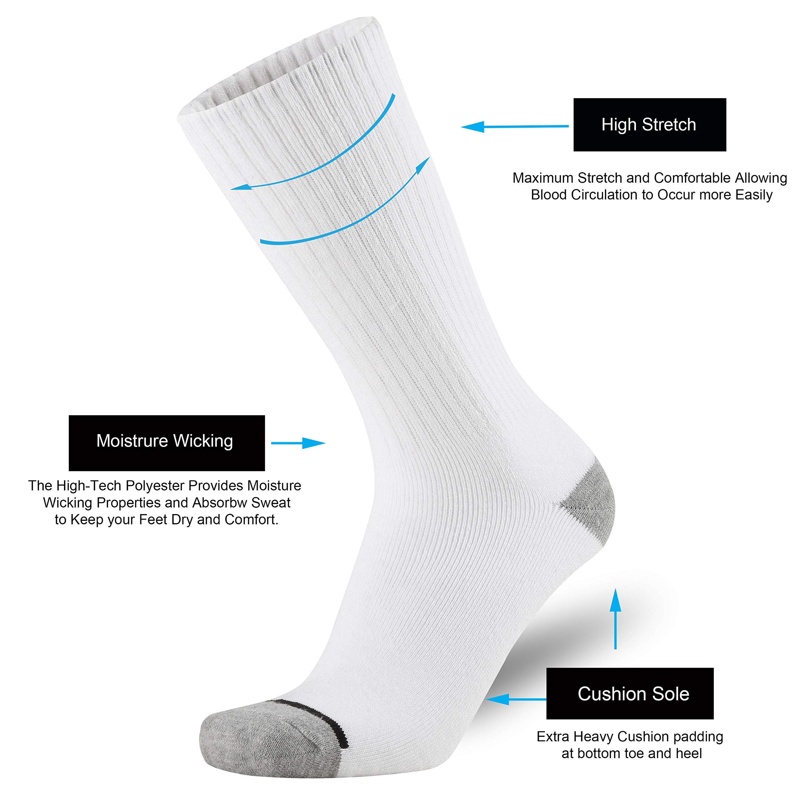 ONKE Cotton Cushion Crew Socks for Men Women Athletics All Seasons Thick Warm Heavy Duty Work Boots Moisture Wicking Control(White M)