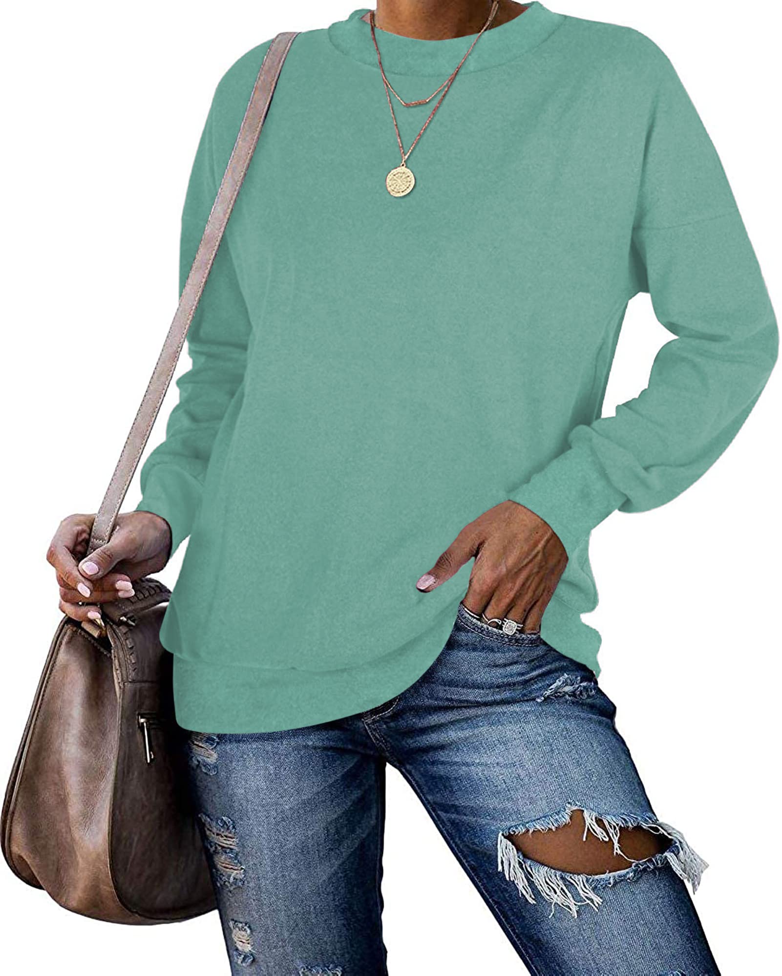 PLMOKEN Plus Size Crewneck Sweatshirt Women Oversized Pullover Tunic Tops Winter Solid Color(Light Green,4XL)