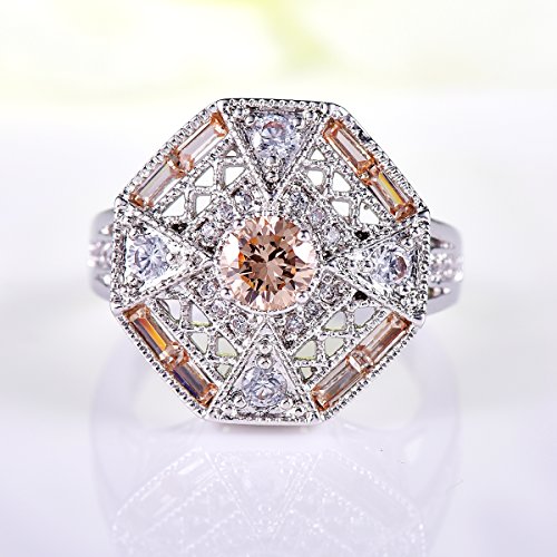 Psiroy 925 Sterling Silver Plated Simulated Morganite Filigree Art Deco Statement Ring Size 10