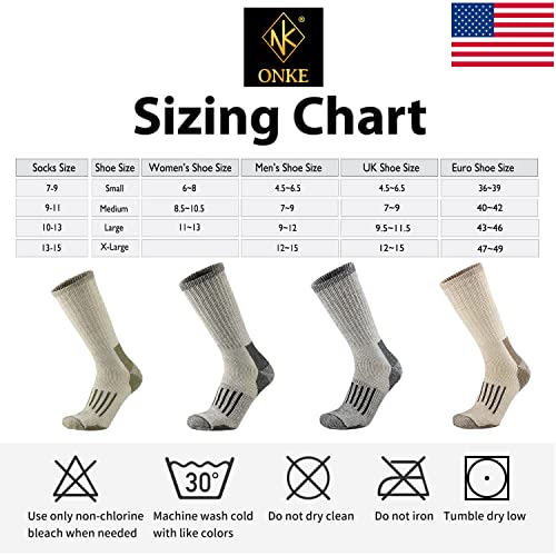 ONKE Merino Wool Cushion Crew Socks for Men Outdoor Hiking All Seasons Work Boot Heavy Thick Thermal Moisture Wicking Control(Brown L)