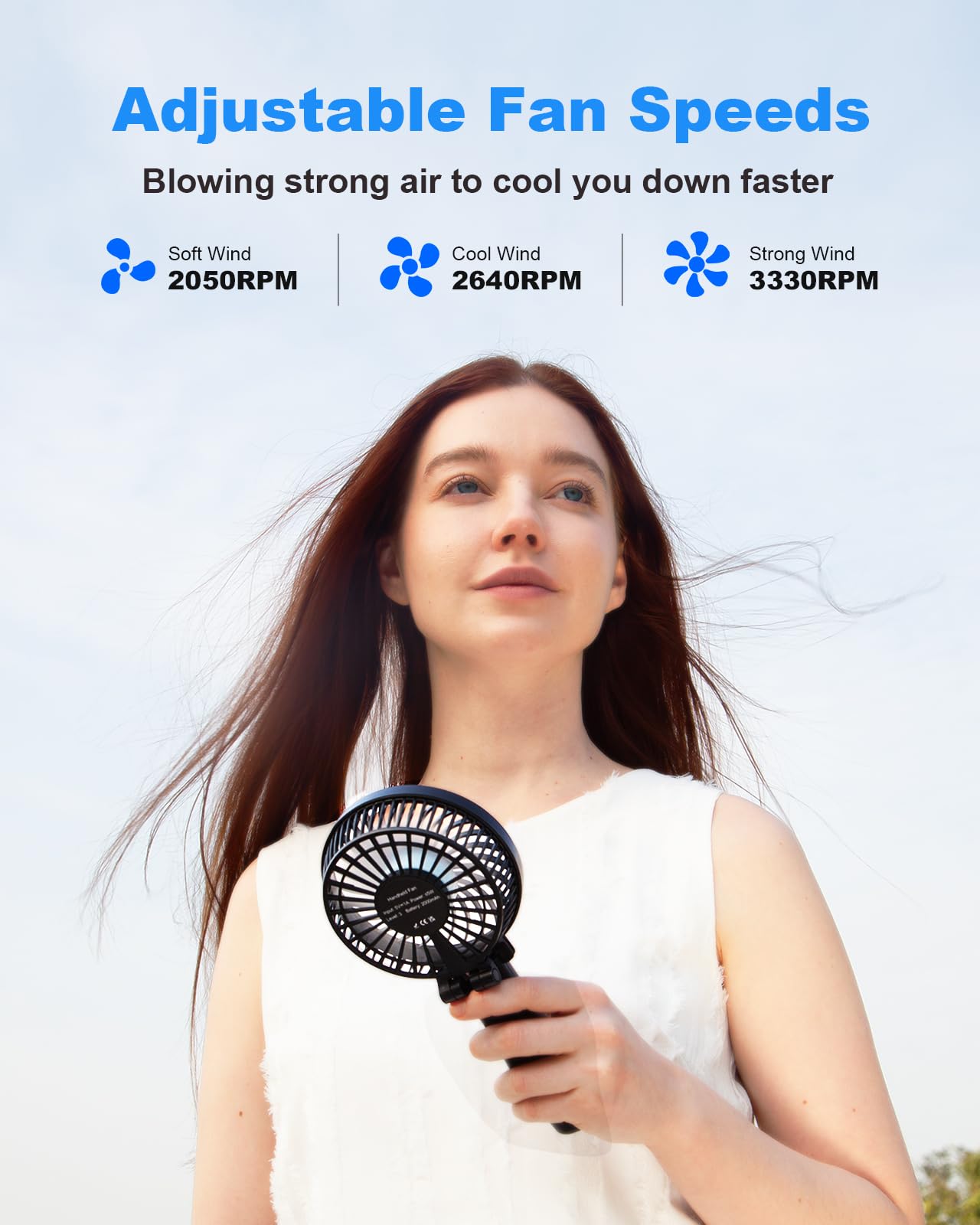 TriPole Handheld Fan Portable Mini Fan, 3 Speeds Foldable Small Personal Fan, Rechargeable USB Desk Fan, Powerful Hand Held Fan Battery Operated for Travel Outdoor Makeup Gifts, Black, 4.2” Fan Cover