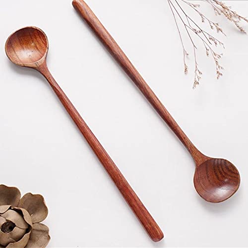 MABSSI Wooden Spoon Soup Spoon and Fork Eco Friendly Products Tableware Natural Ellipse Ladle Spoon Set Spoons for Cooking