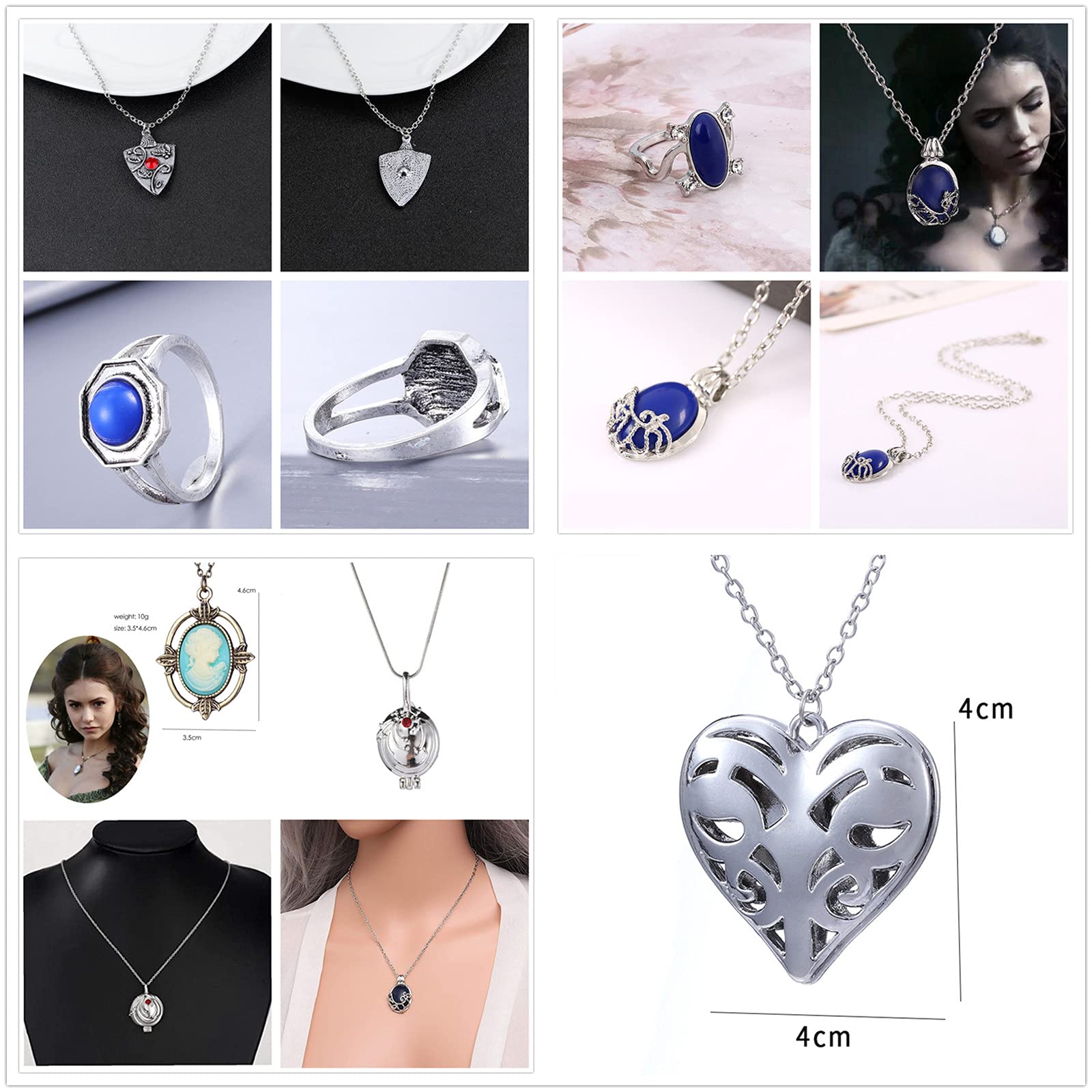 PPX 67 Set Replace The Vampire Daywalking Katherine Sapphire Crystal Pendant Necklaces Ring Earrings and 50 Pcs Vampire Stickers Movie Jewelry Set Cosplay For Fans