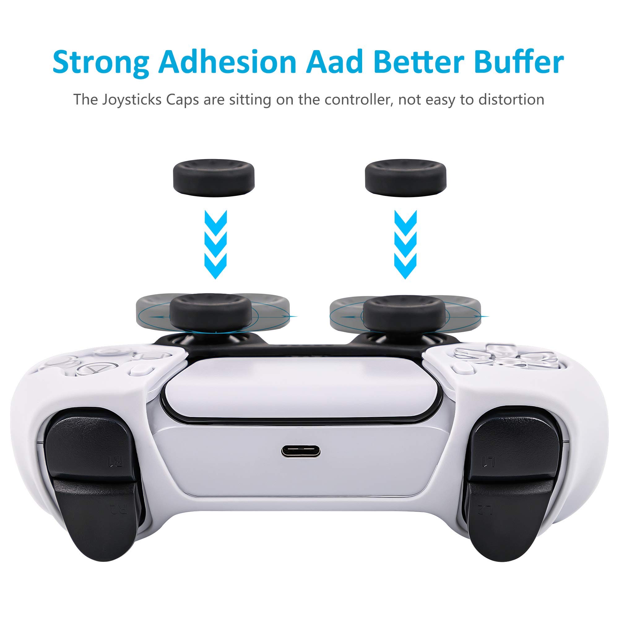 PS5 Controller Grip Cover, CHIN FAI Anti-Slip Silicone Skin Protective Cover Case for PlayStation 5 DualSense Wireless Controller with 6 Thumb Grip Caps (New White)