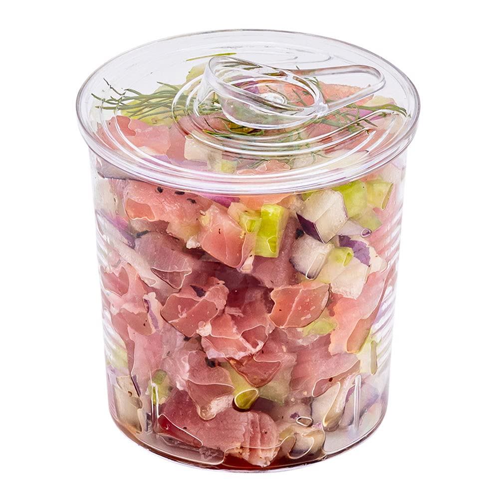 Restaurantware Restaurantware 4 oz Round Clear Plastic Tin Can - with Lid - 2 1/2" x 2 1/2" x 2 3/4" - 100 count box