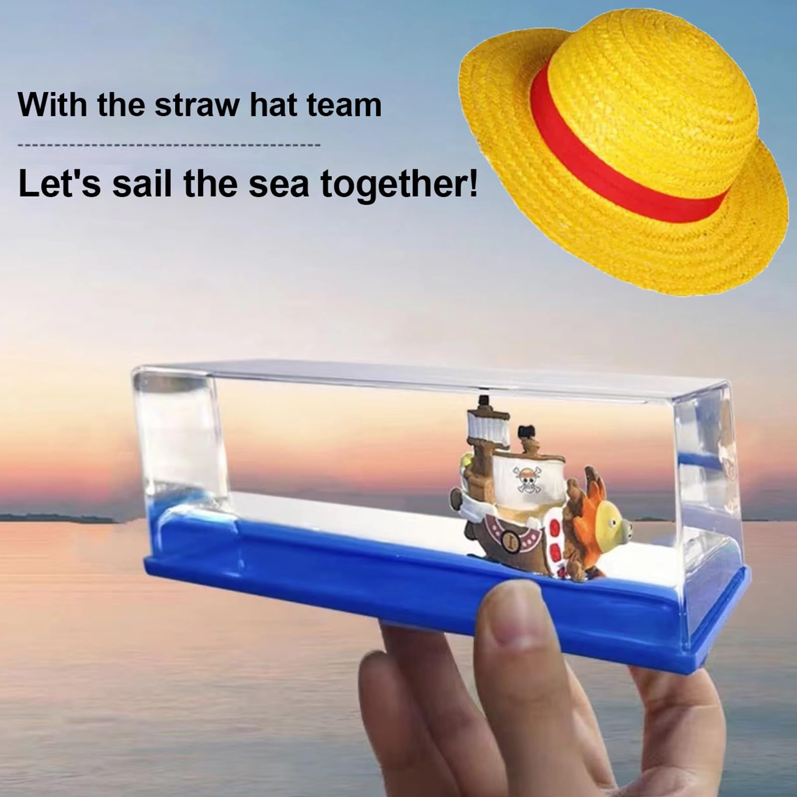 LAUPVXA Unsinkable Boat Pirate Ship, Housand Sunny Fluid Drift Bottle, Ship in a Bottle Cruise Ship Model Toy, Suitable, for Car Decor, Home Showcase Desktop Ornaments-Rectangle+Light base