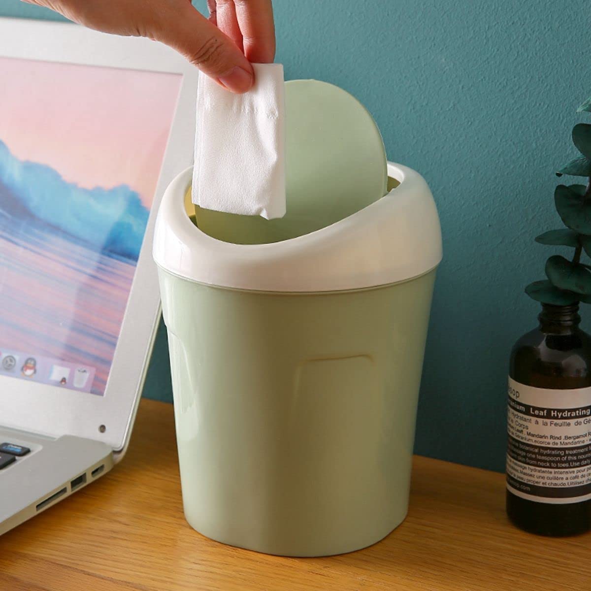YITAQI Trash Can Living Room Home Mini Bedside Desktop Plastic Garbage Bin Waste Basket Storage Organizer(Green)