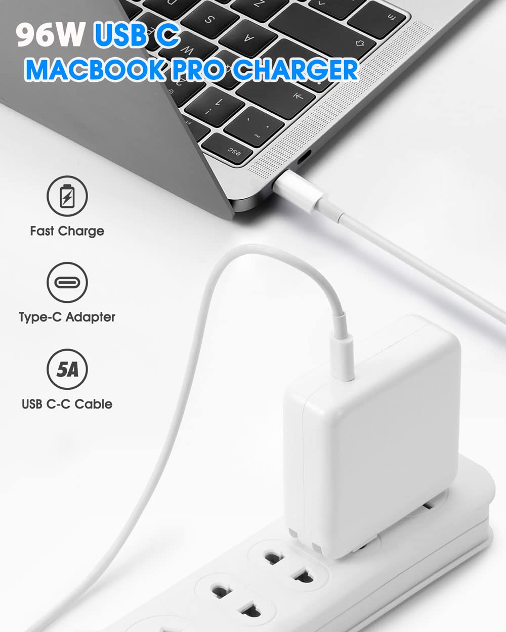 Mac Book Pro Charger, 96W USB C Fast Charger Power Adapter Compatible with New MacBook Air 13 Inch & MacBook Pro 16" 2021 2020 2019 2018, with 6.6ft USB C Cable