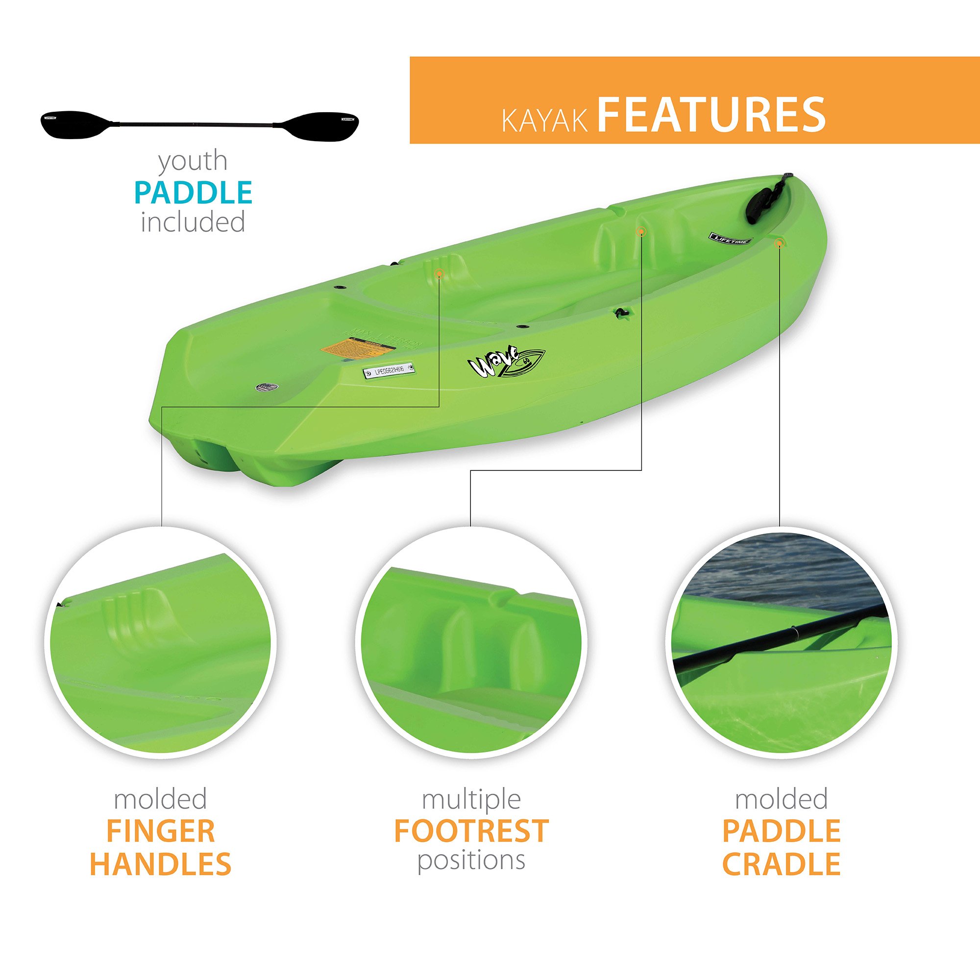 Lifetime Youth Wave Kayak with Paddle, 6 Feet, Green