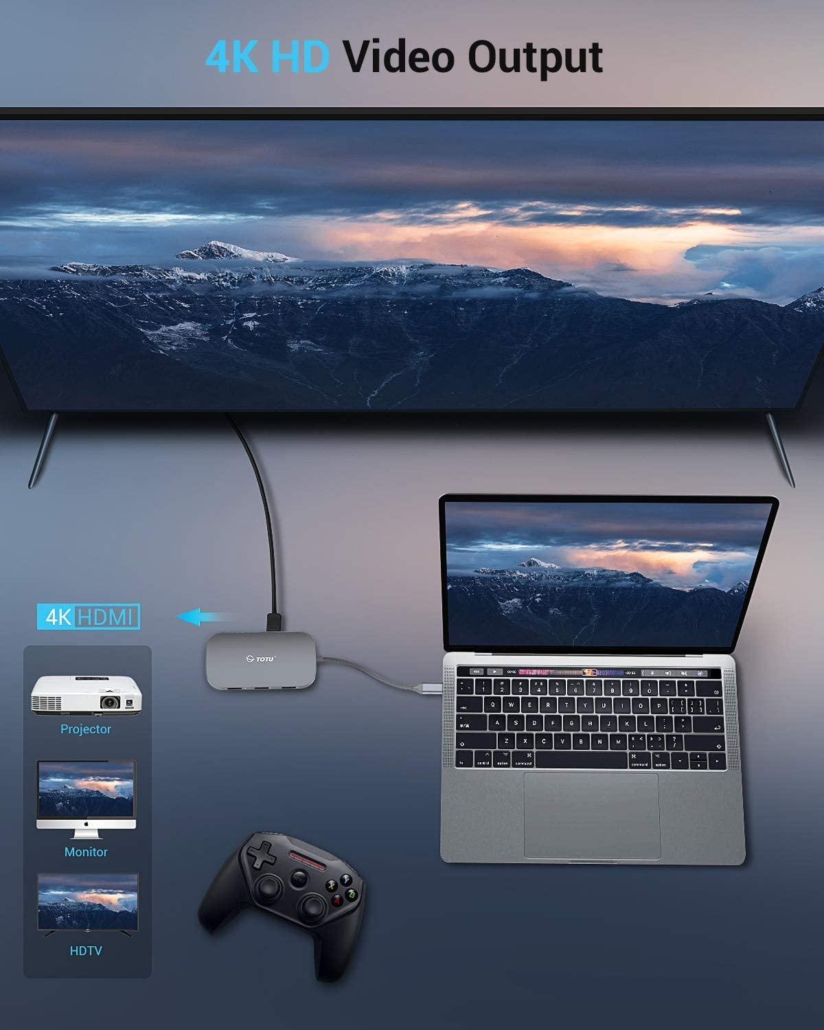 TOTU 9 in 1 USB C Hub with 4K HDMI, 1000Mbps Ethernet & 4 in 1 100W Dual 4K HDMI USB C Hub