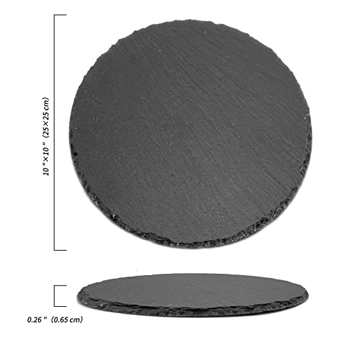 Round Slate Platter Plates, Appetizer and Cheese Plates,10”x10” Black Stone Charcuterie Boards,Sushi Mat,Cake and Pastry Tray(25x25cm,2pc)…