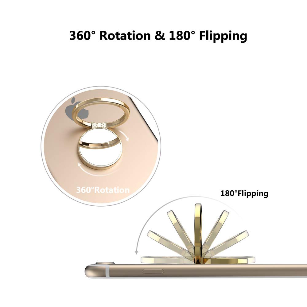 Mirror Finger Ring Holder, ICEYA Cell Phone Ring Stand Holder 360°Rotation Case Ring Grip Mount for iPhone 7/7 Plus, Galaxy S8/S8 Plus and Other Smartphones (Gold)