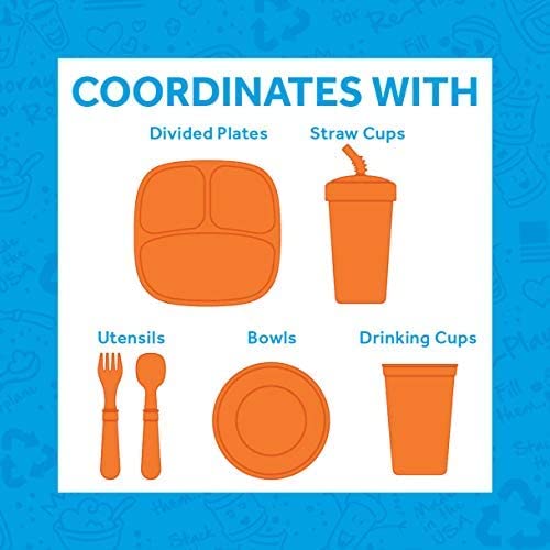 Re-Play Made in USA 7" Toddler Plates, Set of 4 Without Lid - 22 Oz. Deep-Walled and Stackable Plastic Plates, Dishwasher and Microwave Safe - 7.37" x 7.37" x 1.25" Kids Plates, True Blue